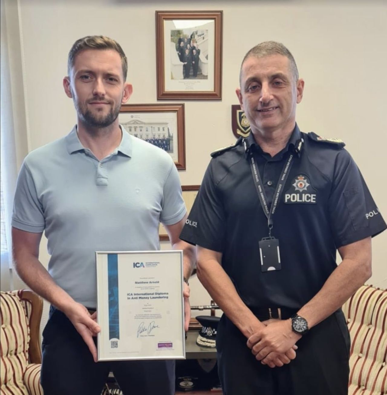 Diploma Distinction For RGP Detective - Your Gibraltar TV (YGTV)
