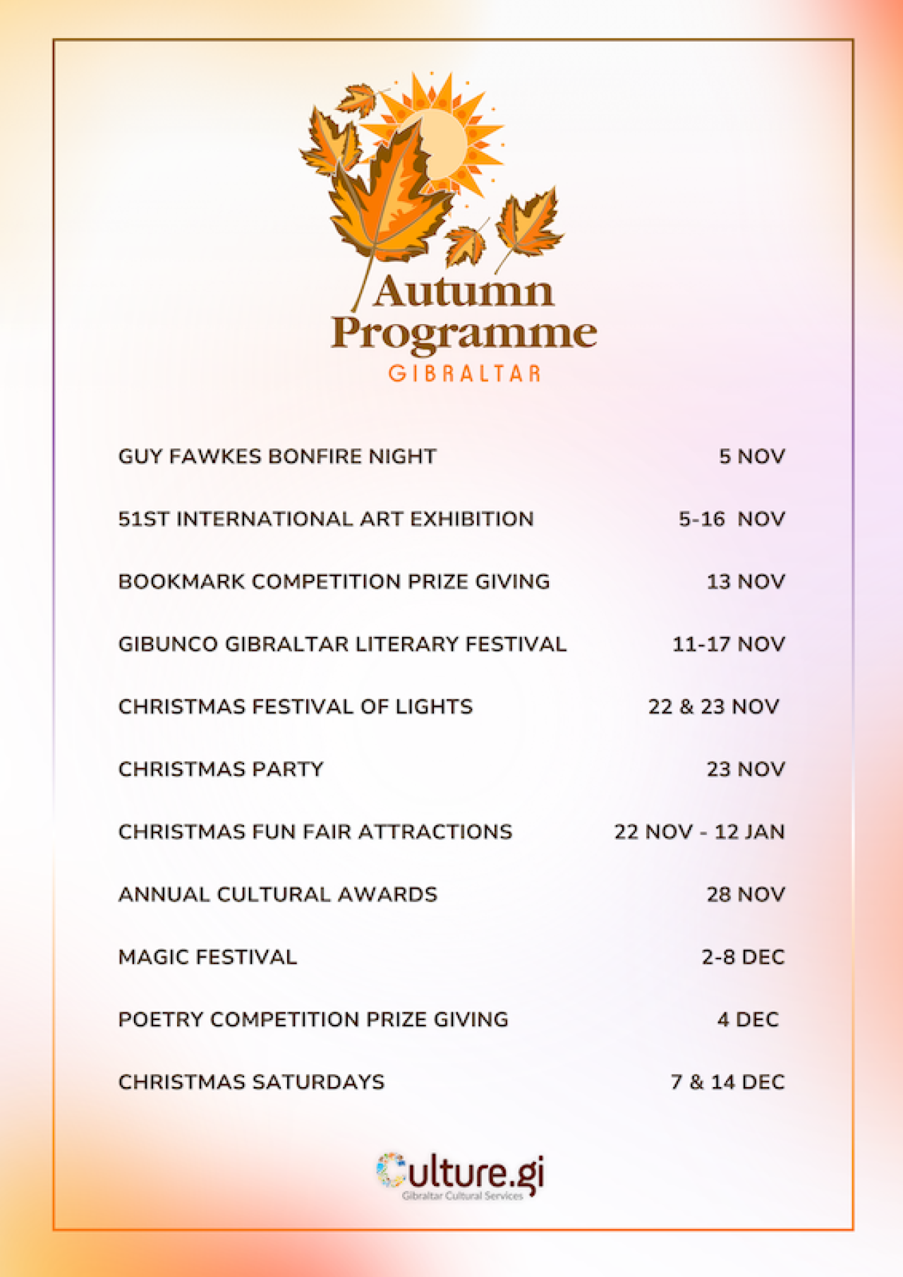 Autumn Cultural Programme 2024 - Your Gibraltar TV (YGTV)